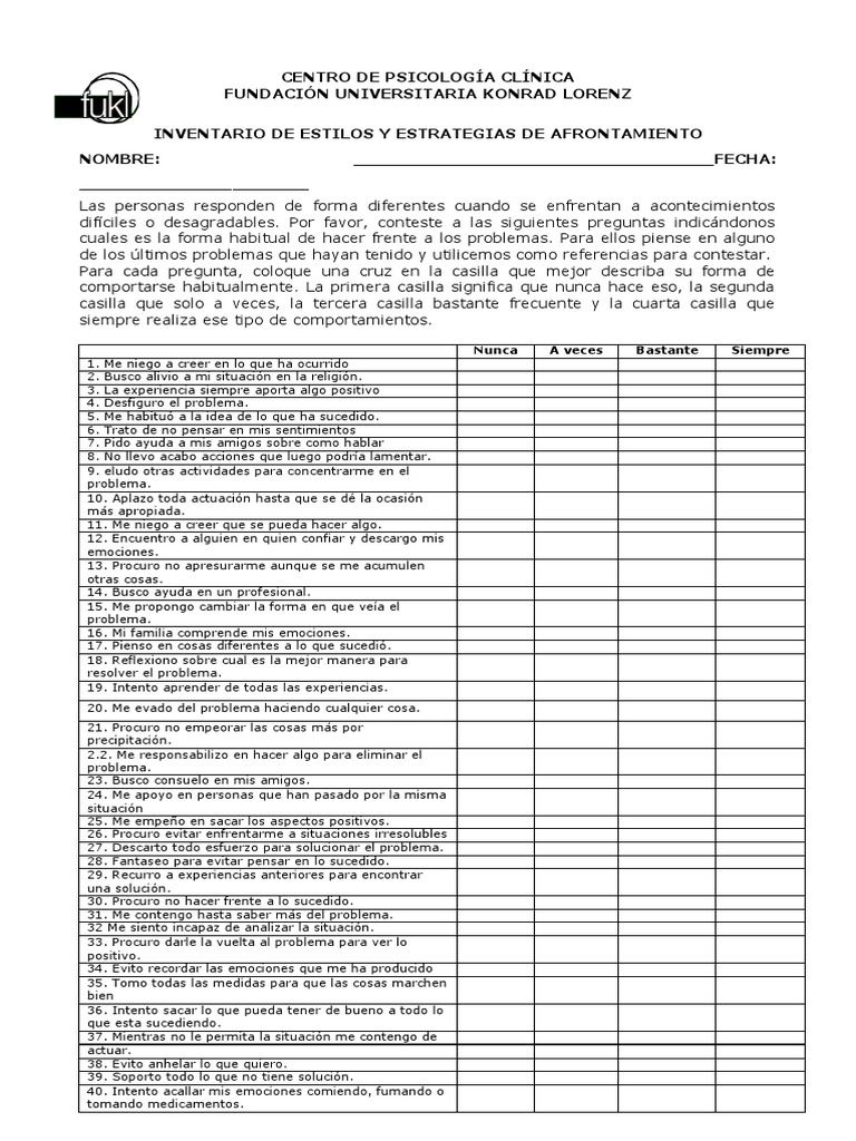 Inventario Estilos y Estrategias de Afrontamiento | PDF | Las emociones