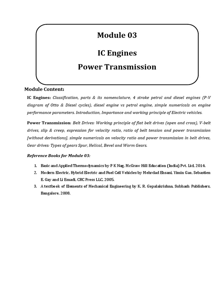 IC Engines Power Transmission: Module Content | PDF | Internal ...