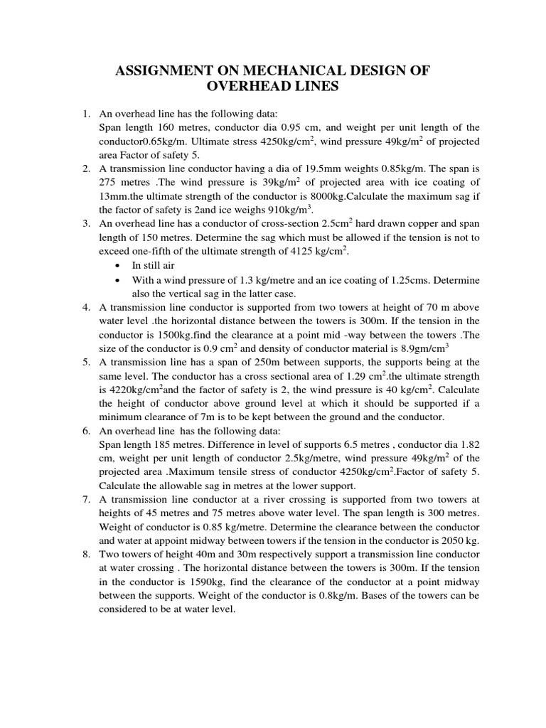 Assignment On Mechanical Design of Overhead Lines | PDF | Ultimate ...