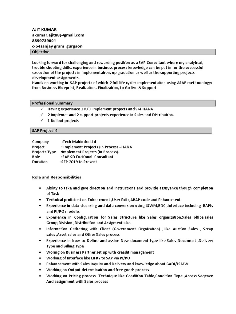 CURRENT 082021 Ajitkumar Resume Ajit Resume HCL | PDF | Invoice | Sales