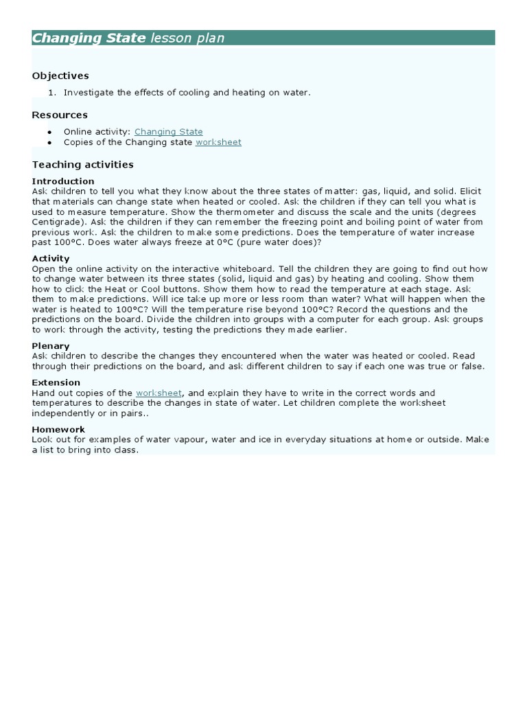 Changing State Lesson Plan | PDF