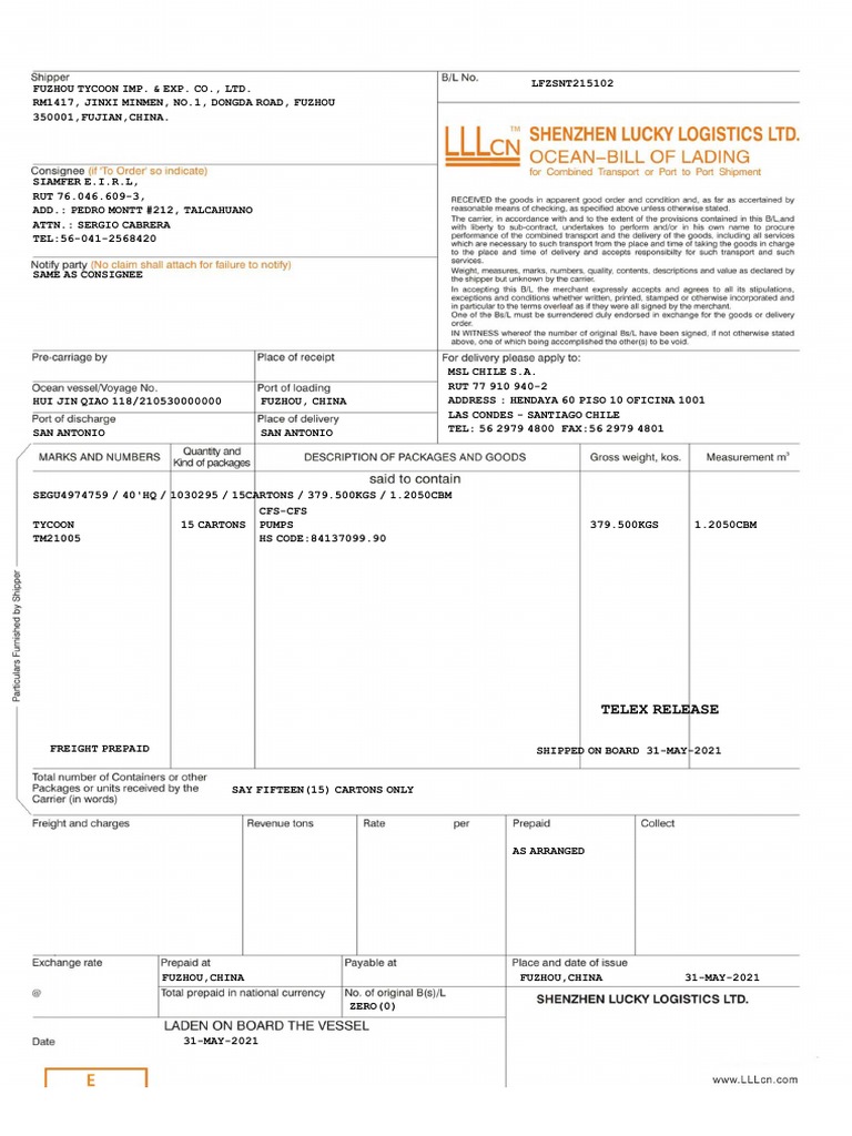 Shipping Details for Importers | PDF