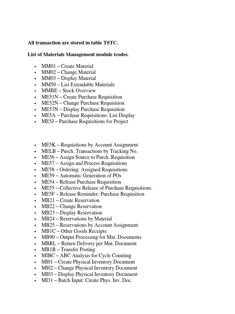 List of SAP MM Transactions by Dilip Sadh | PDF | Inventory | Business ...