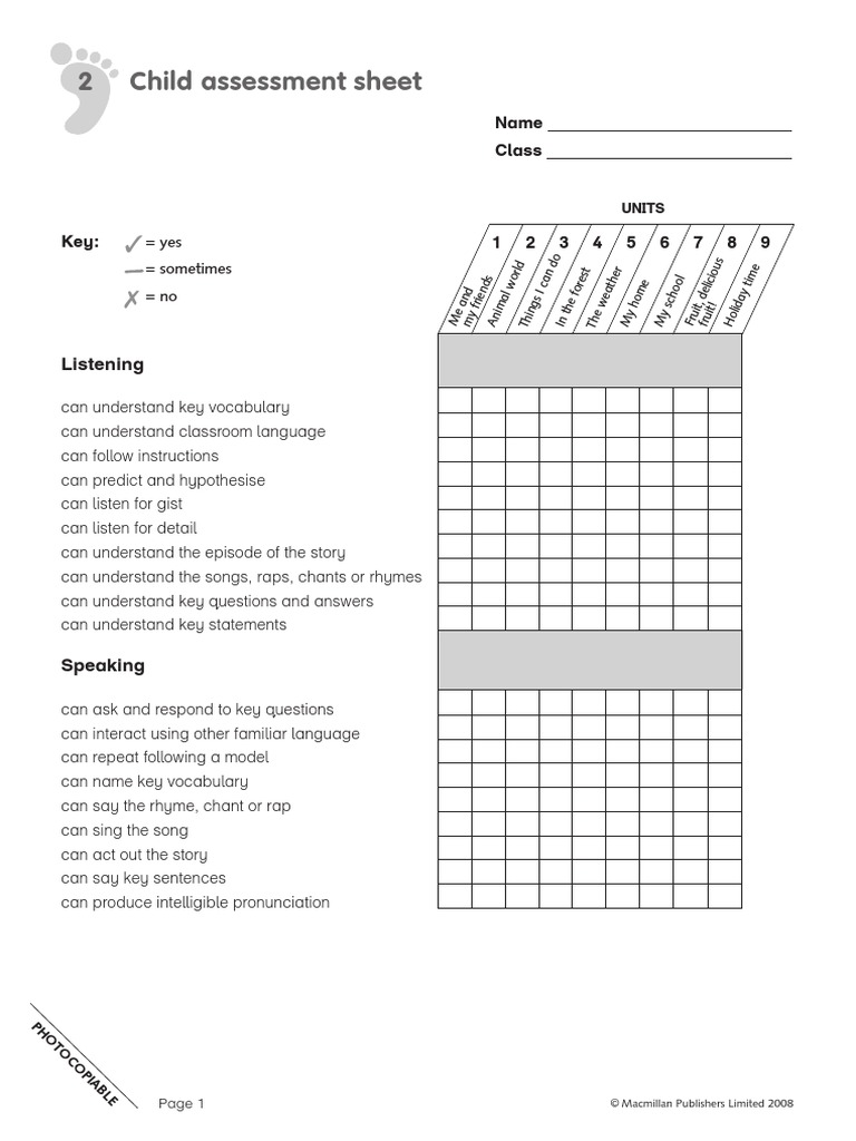 Child Assessment Sheet 2: Name Class | PDF | Cognition | Pedagogy