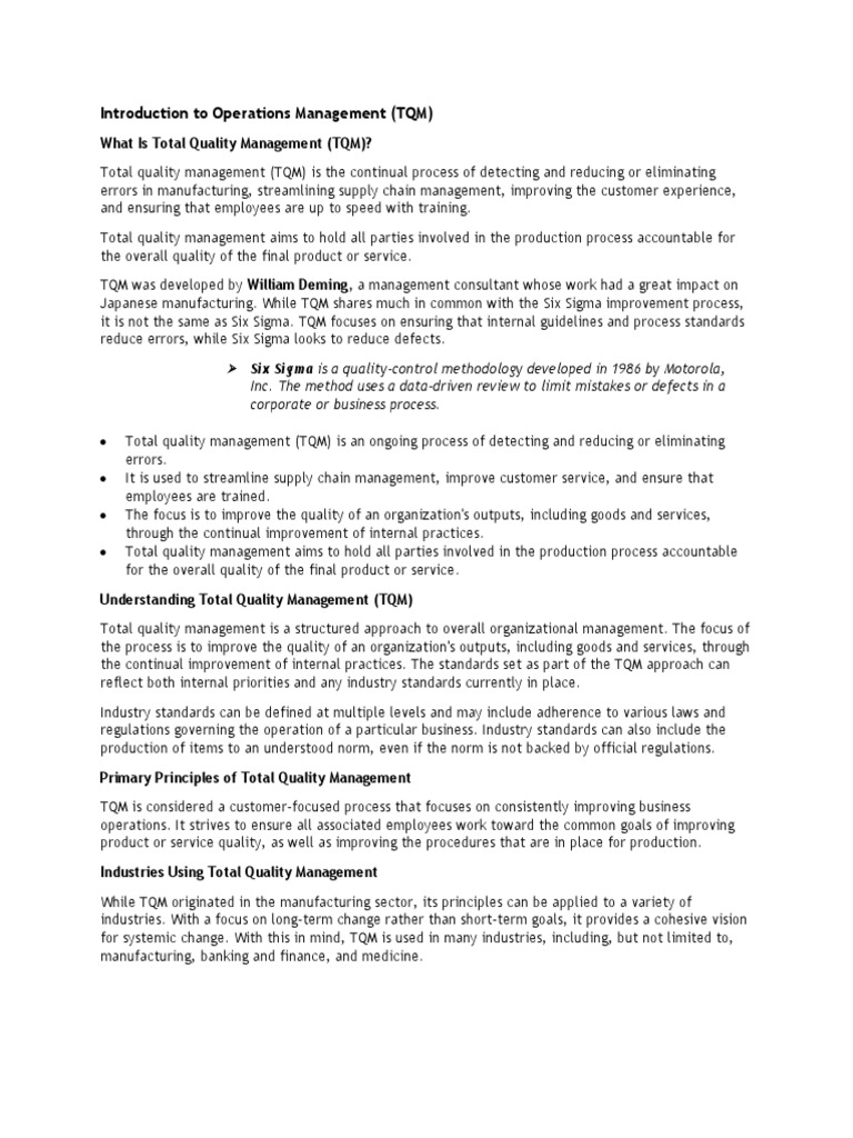 01 - OM - Introduction To Operations Management | PDF | Six Sigma ...