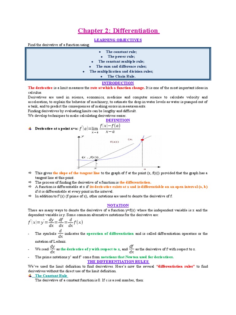 Chapter 2 Differentiation | PDF | Derivative | Mathematical Objects