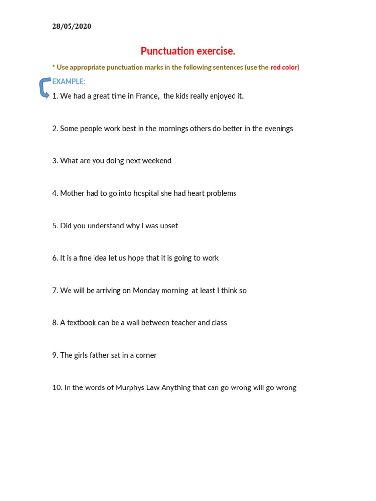 Punctuation Practice Exercise | PDF