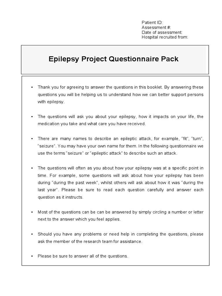 Epilepsy Project Questionnaire Pack | Download Free PDF | Epilepsy ...
