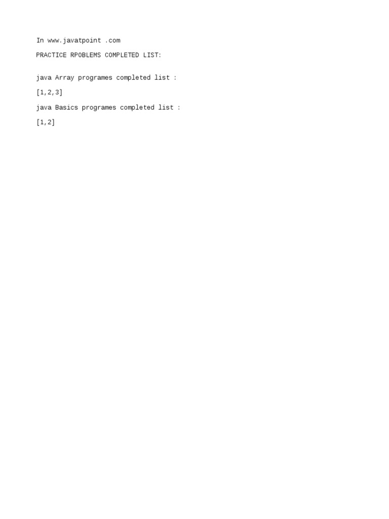 A List of Completed Java Array and Basic Programs Including Example Code Snippets | PDF