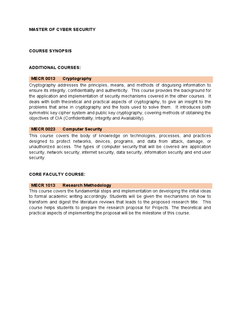 Master of Cyber Security Course Synopsis Aug 2021 | PDF | Information ...