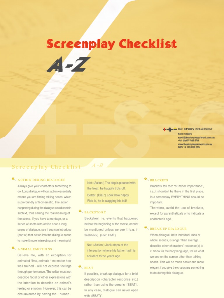 Screenplay Checklist: THE Department | Download Free PDF | Screenplay ...