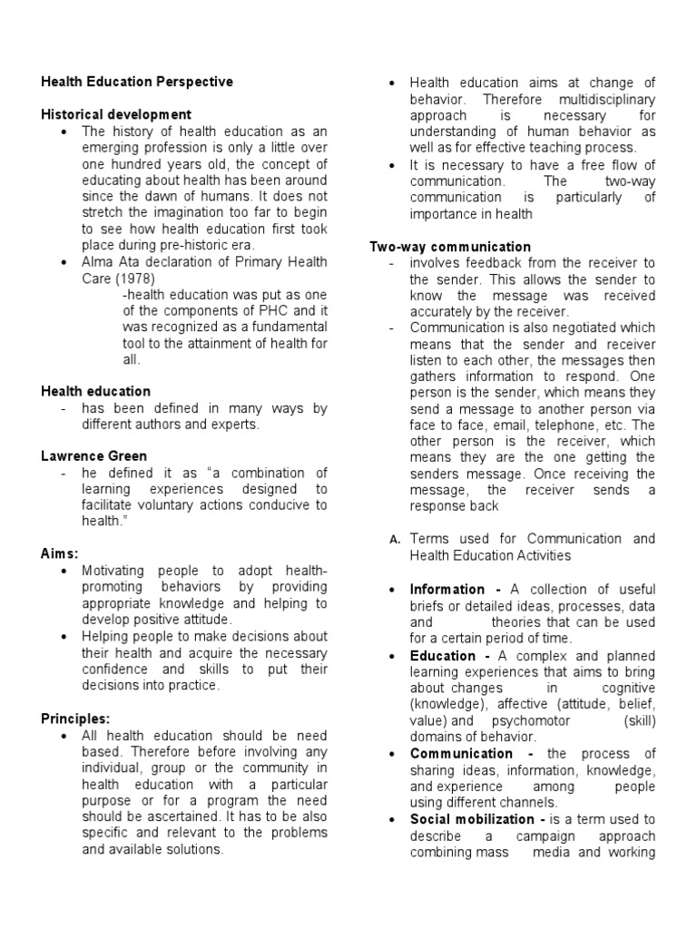 Health Education Perspective | PDF | Health Education | Community