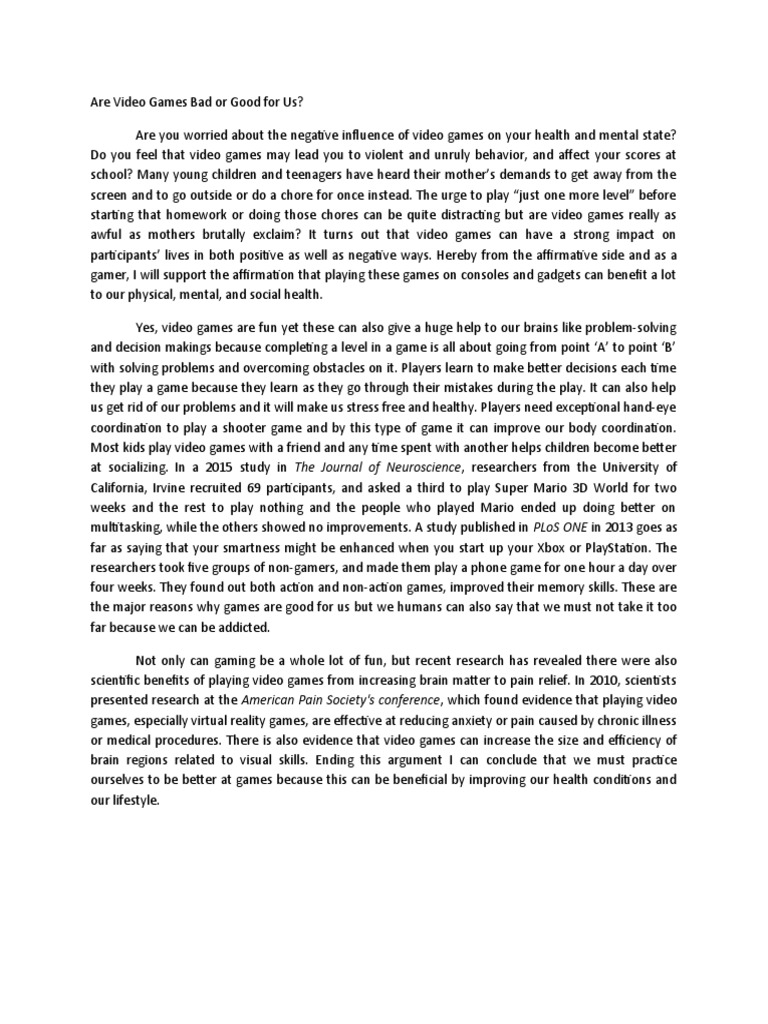 Are Video Games Bad or Good For Us | PDF | Video Games | Pain