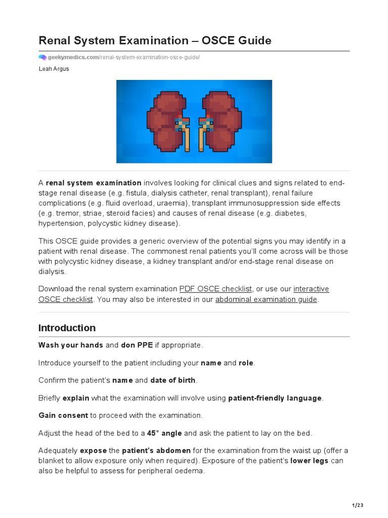 Renal System Examination OSCE Guide | PDF | Heart | Kidney