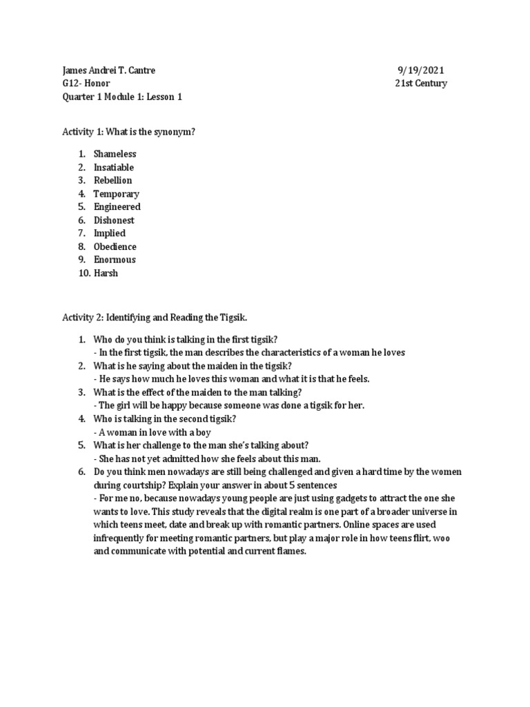 21st Century Q1 Module 1 Lesson 1 - Cantre | PDF