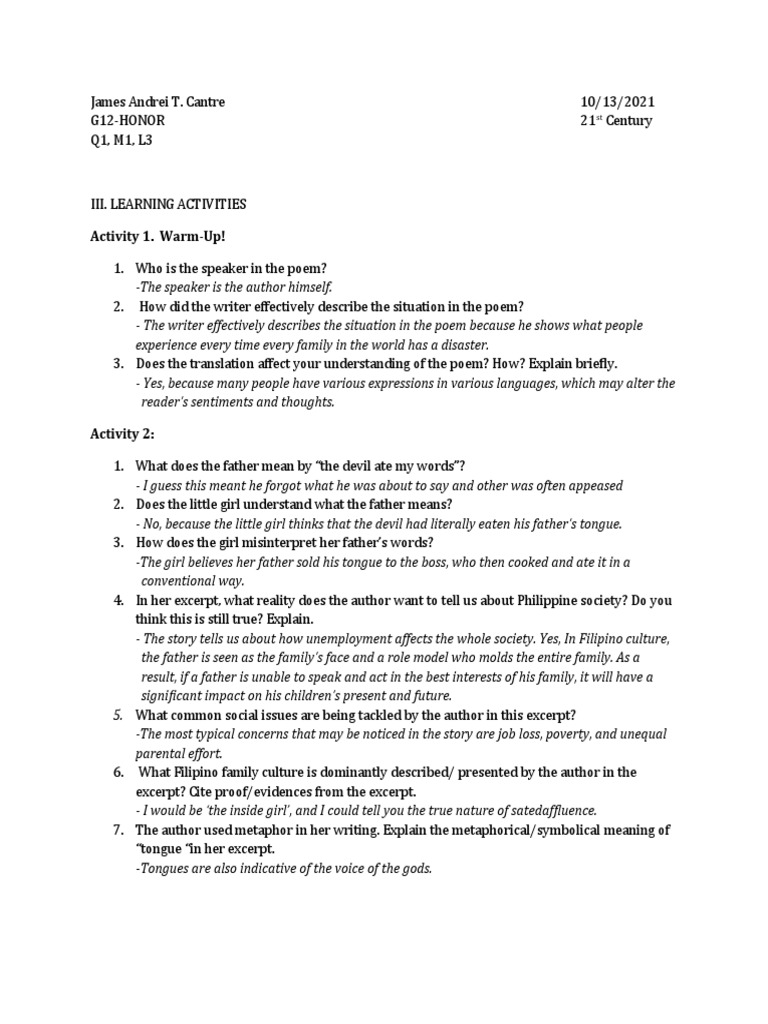 21st Century Q1 Module 1 Lesson 3 - Cantre | PDF