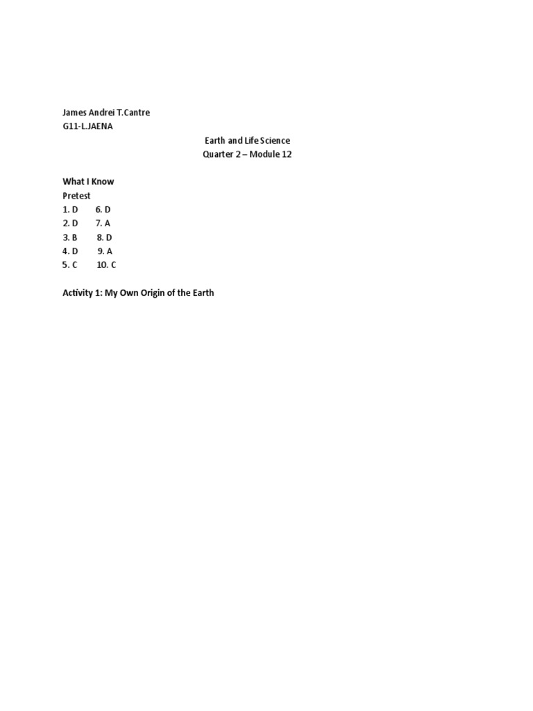 Earth and Life Science Quarter 2 - Module 12 - Cantre | PDF | Cell ...