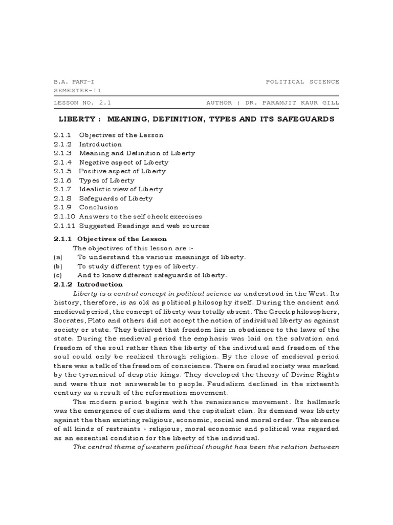 Liberty: Meaning, Definition, Types and Its Safeguards: 2.1.1 ...