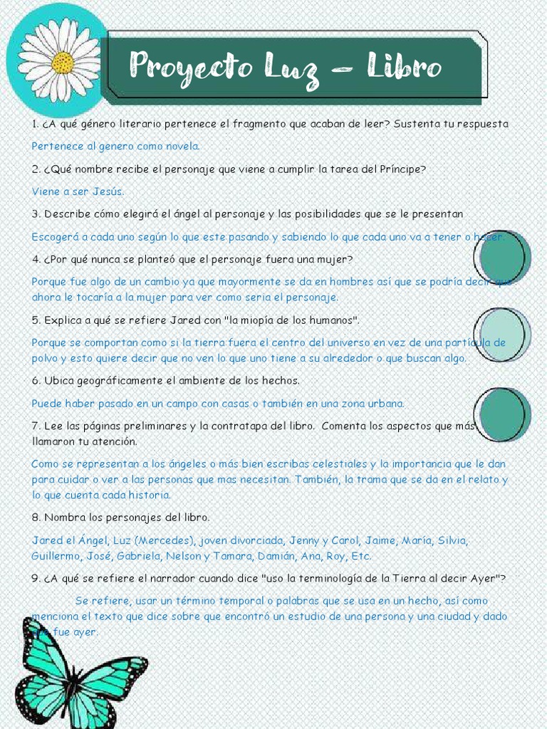 Ruby Tavara - Preguntas Del Libro Proyecto Luz - Comunicacion - Actividad | PDF