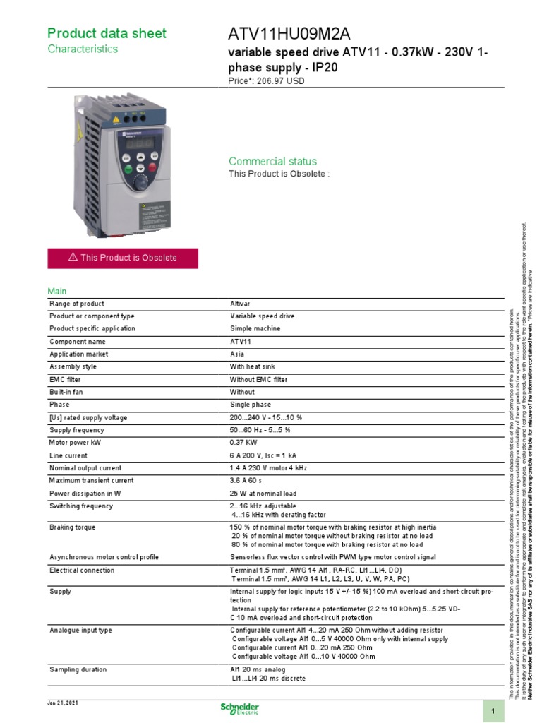 ATV11HU09M2A Variable Speed Drive Data | PDF | Electric Motor ...