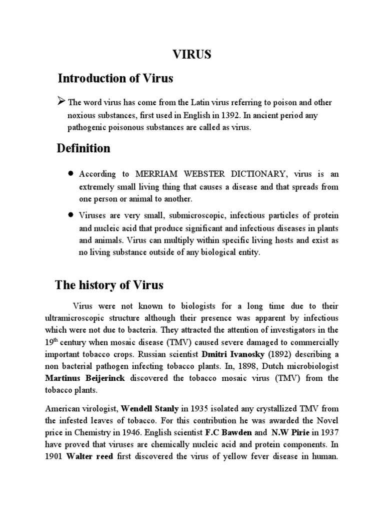 Virus Introduction of Virus: Martinus Beijerinck Discovered The Tobacco ...