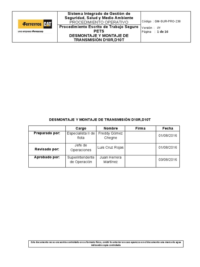 Gm-Sur-Pro-238-Desmontaje y Montaje de Transmisión - D10T - D10R | PDF