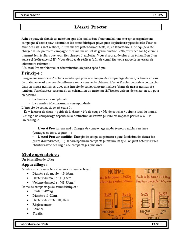 Rapport sur l'essai Proctor | PDF | Horticulture et jardinage ...