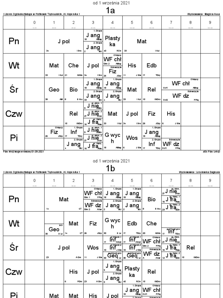Plan Lekcji Kopia | PDF