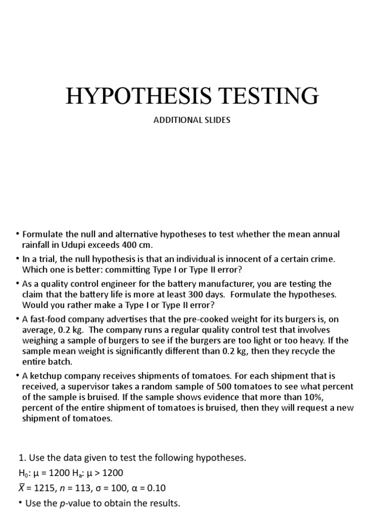 Hypothesis Testing Additional Slides | PDF | Type I And Type Ii Errors ...