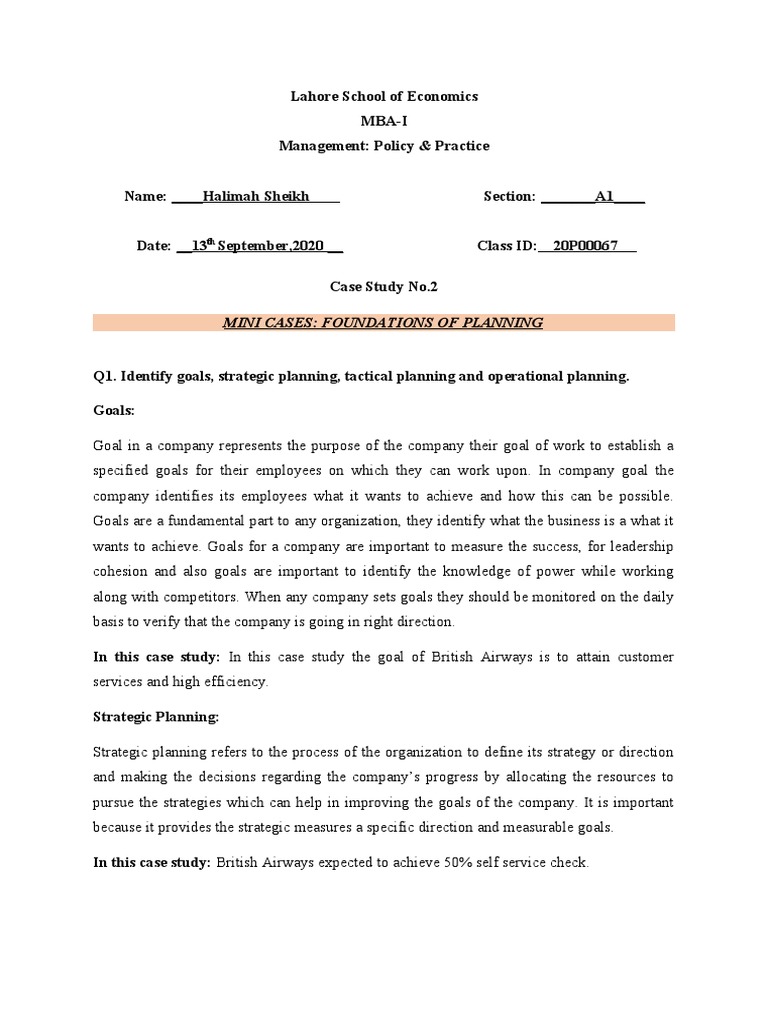 MPP Assignment - 3 Halimah Sheikh 20P00067 | PDF | Goal | Strategic ...