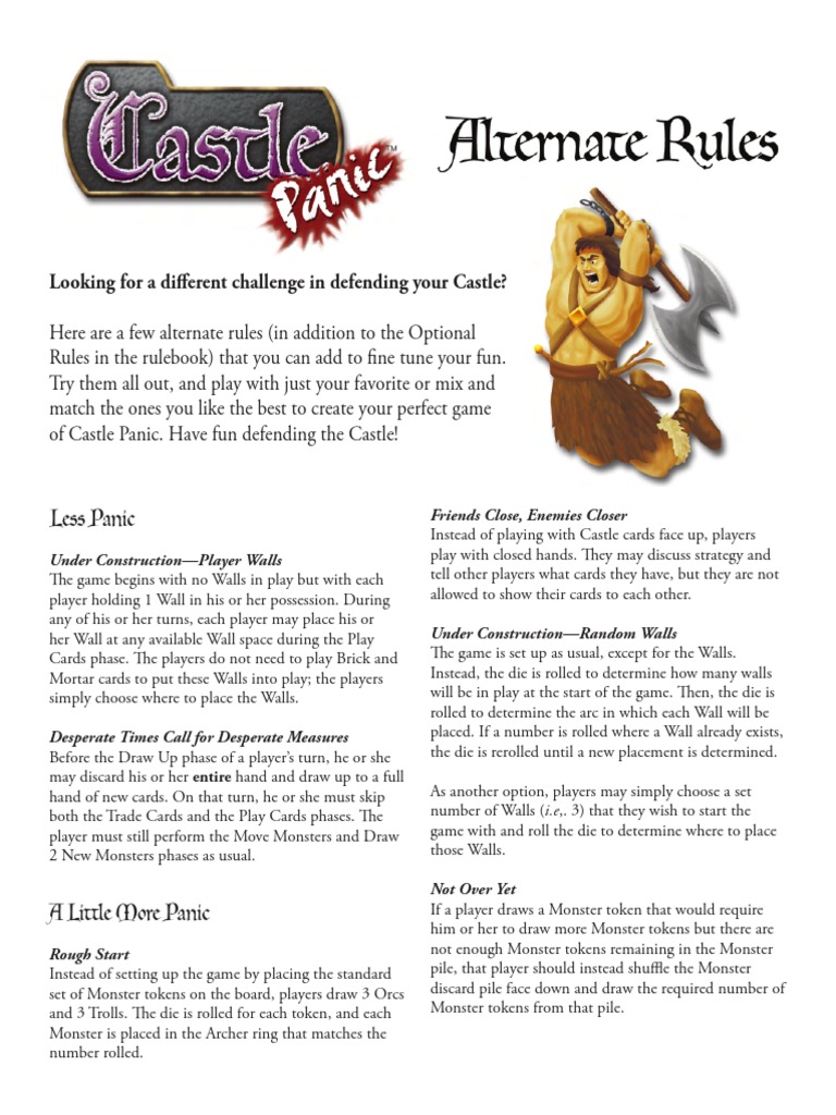 Castle Panic. Alternate - Rules - Web | PDF | Tabletop Games | Gaming