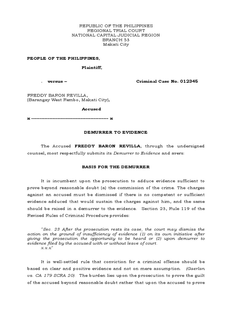 Demurrer To Evidence | PDF | Burden Of Proof (Law) | Demurrer