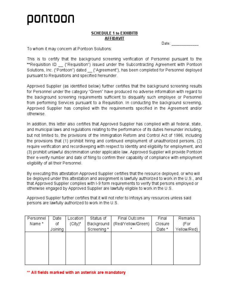 Background Screening Affidavit Template | PDF | Background Check | E Verify