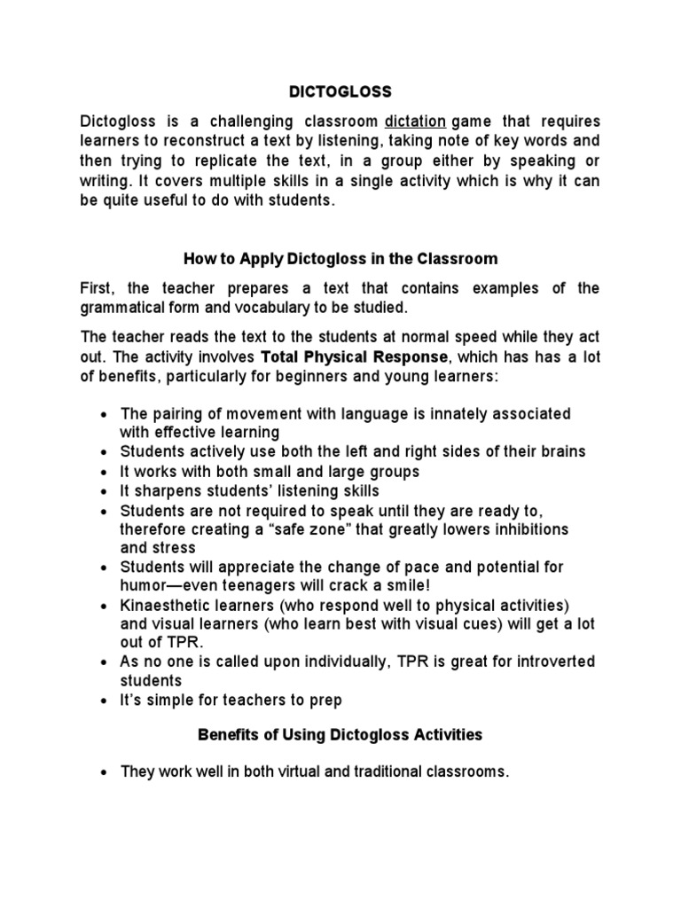 DICTOGLOSS | PDF | Learning | Pedagogy