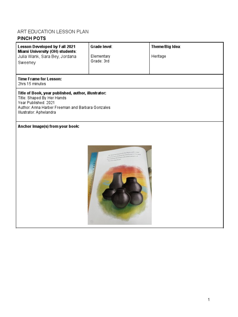 Lesson Plan - Shaped by Her Hands | PDF | Cognition