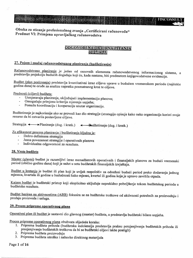 Upravljačko-Odg Na Okvirna Pitanja | PDF