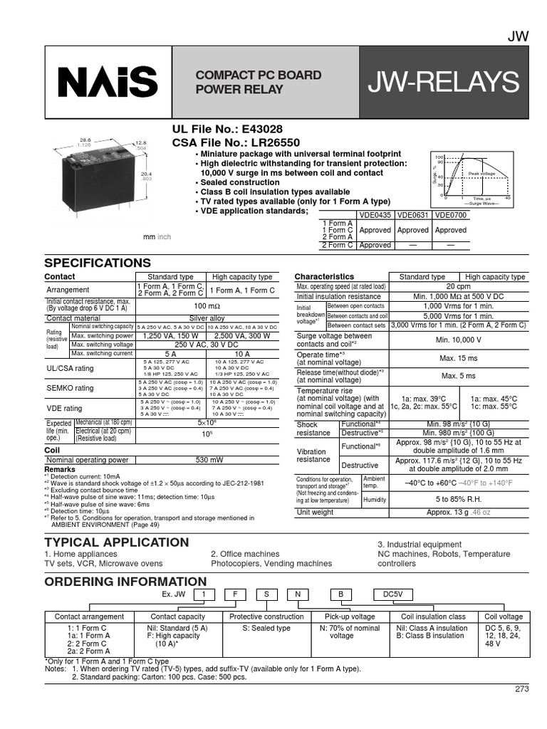 Jw-Relays: Compact PC Board Power Relay | Download Free PDF ...