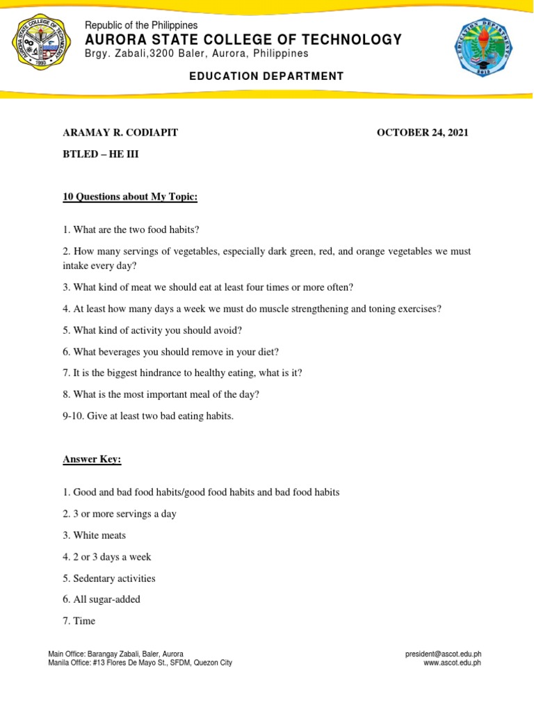 Good and Bad Food Habits Explained | PDF