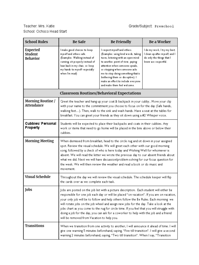 Katie Ellis - Copy of Expectation Matrix Example | PDF | Classroom ...