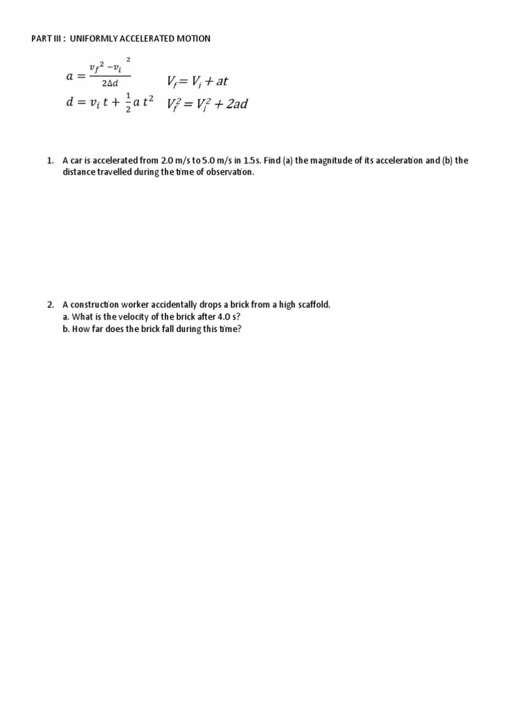 Uniformly Accelerated Motion Problems | PDF