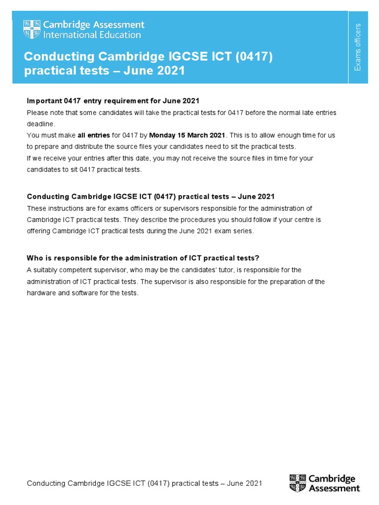 Conducting Cambridge IGCSE ICT (0417) Practical Tests June 2021 | PDF ... Conducting Cambridge IGCSE ICT (0417) Practical Tests June 2021 | PDF ...