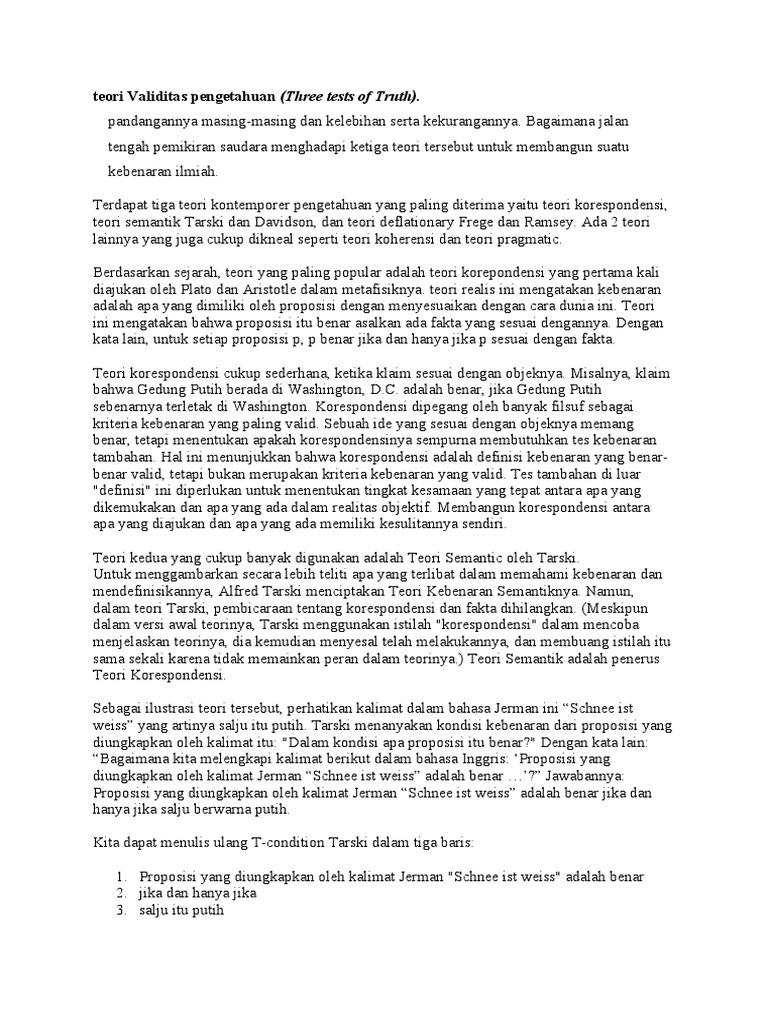 Teori Validitas Pengetahuan | PDF | Ilmu Sosial | Filsafat