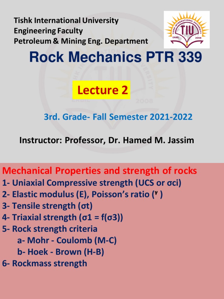 LECTURE 2-Rock Mech. PTR 339-2021-2022 | PDF