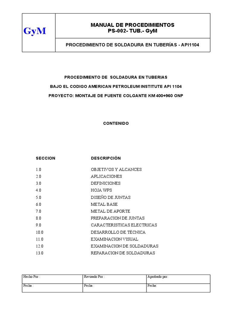 Procedimiento Soldadura Api1104 | PDF | Construcción | Soldadura