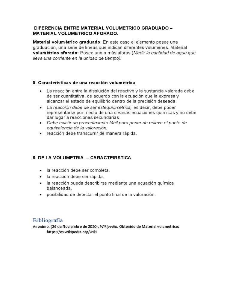 Diferencia Entre Material Volumetrico Graduado | PDF | Ciencia y ...