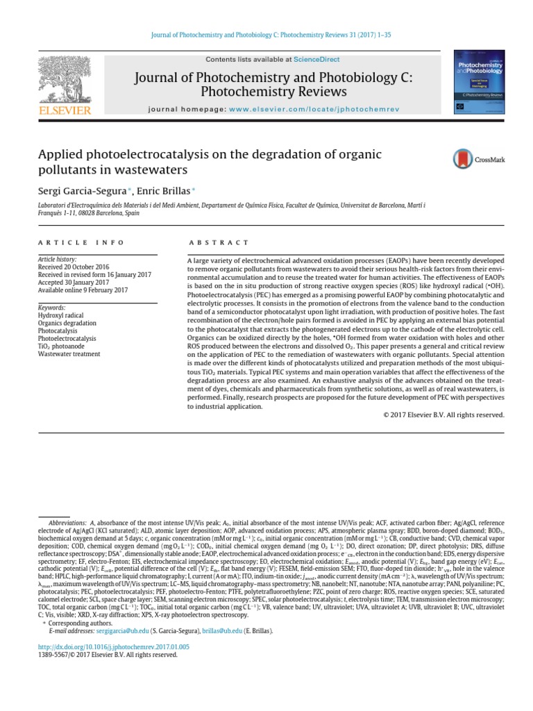 Applied Photoelectrocatalysis On The Degradation of Organic Pollutants ...