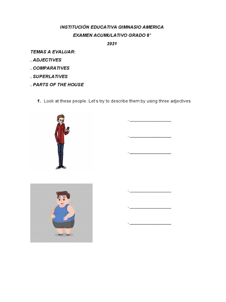 Comparing and Describing with Adjectives: A Practice Exam for 8th ...