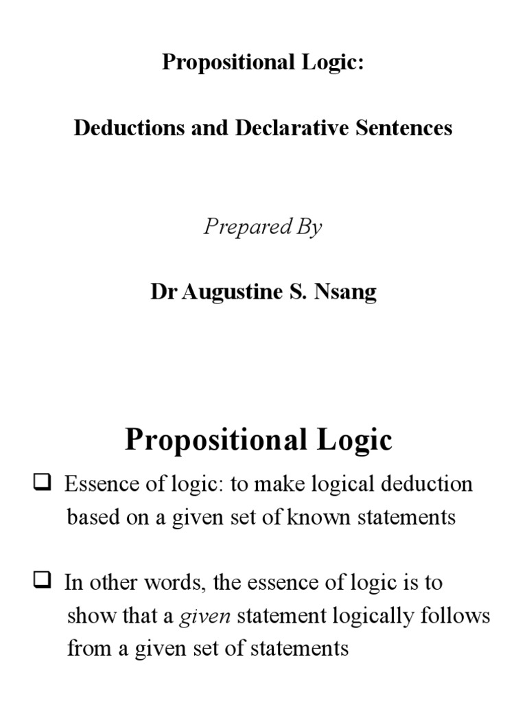 Propositional Logic - Declarative Sentences and Deductions | PDF ...