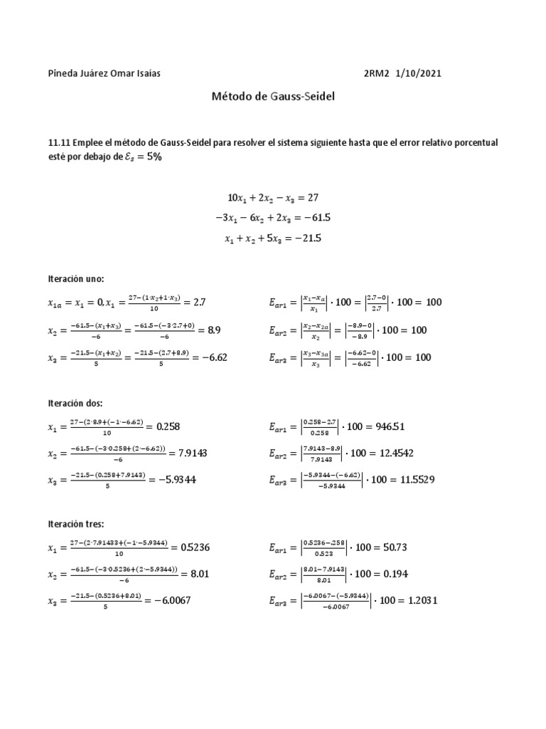 Método de Gauss-Seidel | PDF | Matemáticas | Ciencia computacional