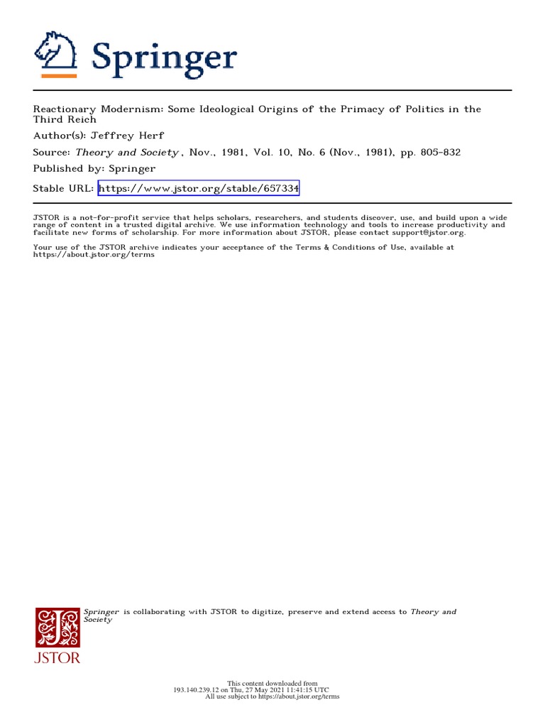 Reactionary Modernism Some Ideological Origins | PDF | Nazism | Fascism